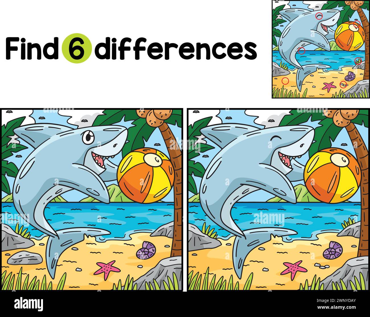 Shark Playing Beach Ball Find The Differences Stock Vector Image & Art ...