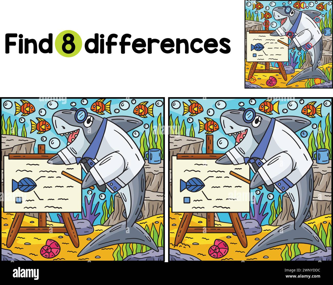 Professor Shark Find The Differences Stock Vector Image & Art - Alamy