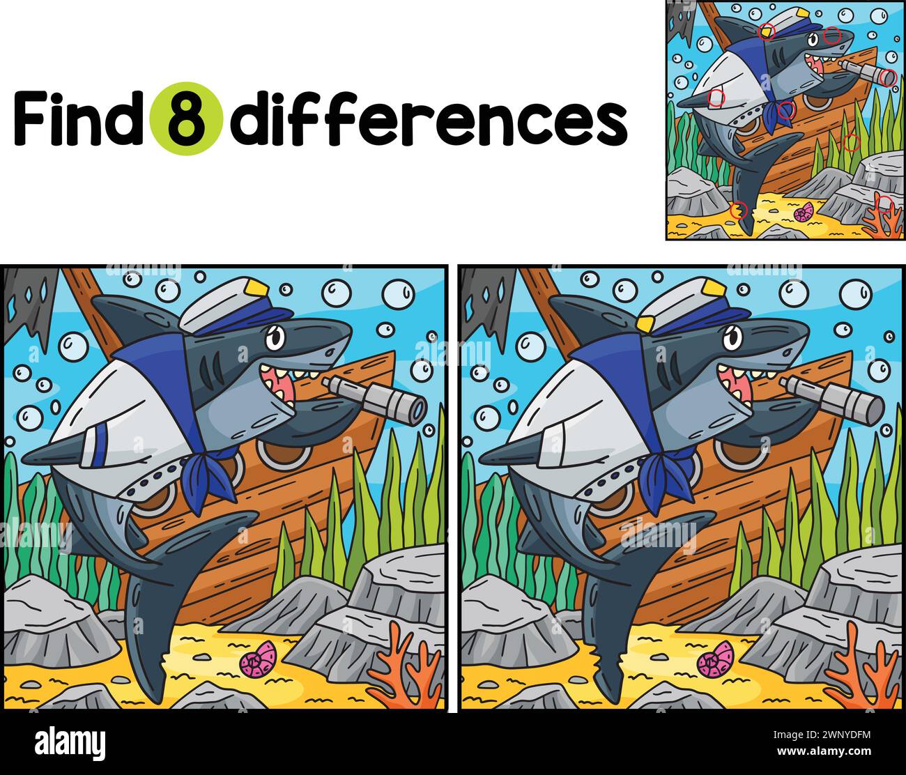 Shark in Marine Outfit Find The Differences Stock Vector Image & Art ...