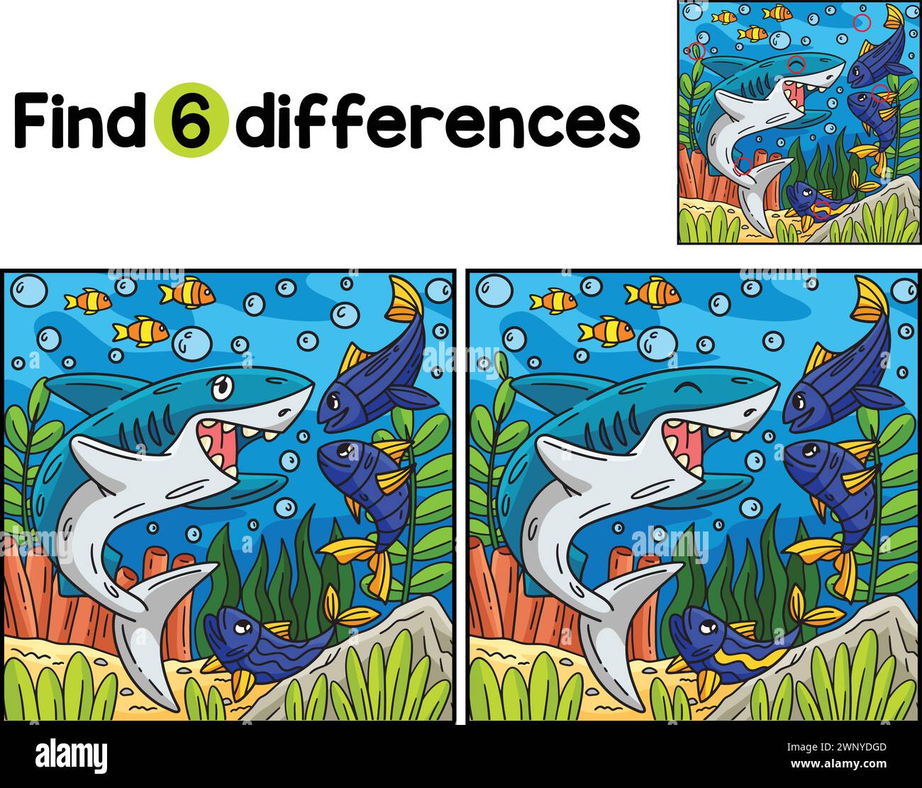 Shark and Fish Friend Find The Differences Stock Vector Image & Art - Alamy