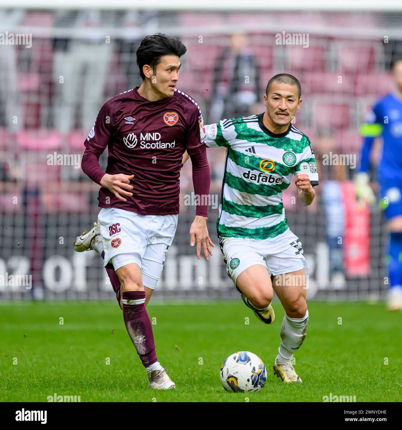 Kyosuke Tagawa of Hearts and Daizen Maeda of Celtic, Japanese players ...