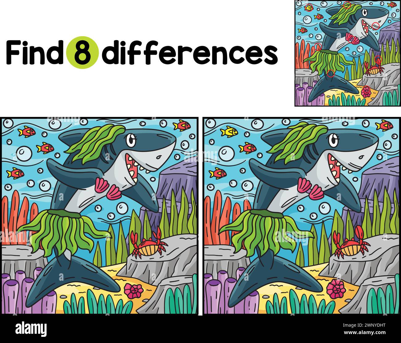 Shark and Seaweed Find The Differences Stock Vector Image & Art - Alamy