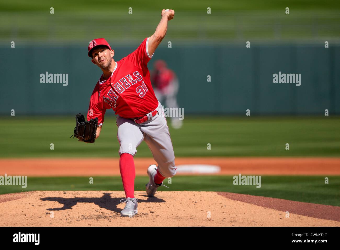 Los Angeles Angels starting pitcher Tyler Anderson throws against the ...