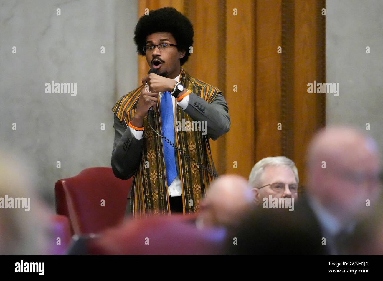Rep. Justin J. Pearson, D-Memphis, speaks from the House floor during a ...