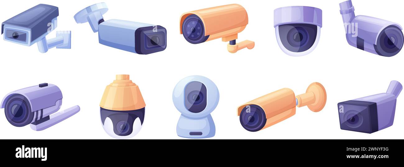 Cartoon cctv cameras set. Isolated surveillance camera, home watching ...