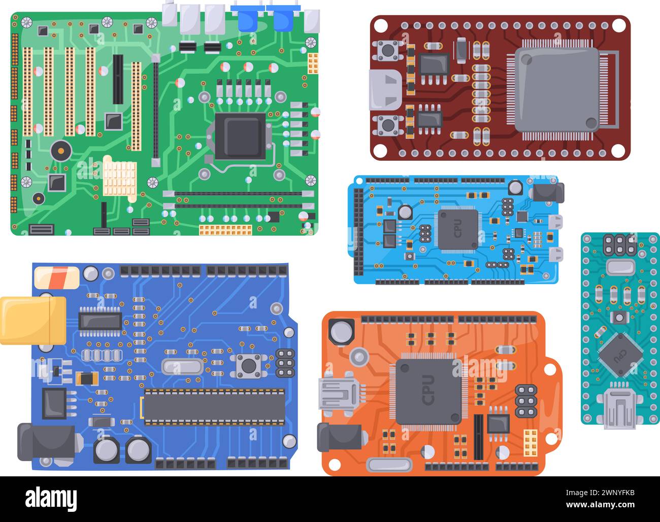 Microcontrollers. PCB electrical boards, semiconductor microchip ... Microcontrollers. PCB electrical boards, semiconductor microchip ...