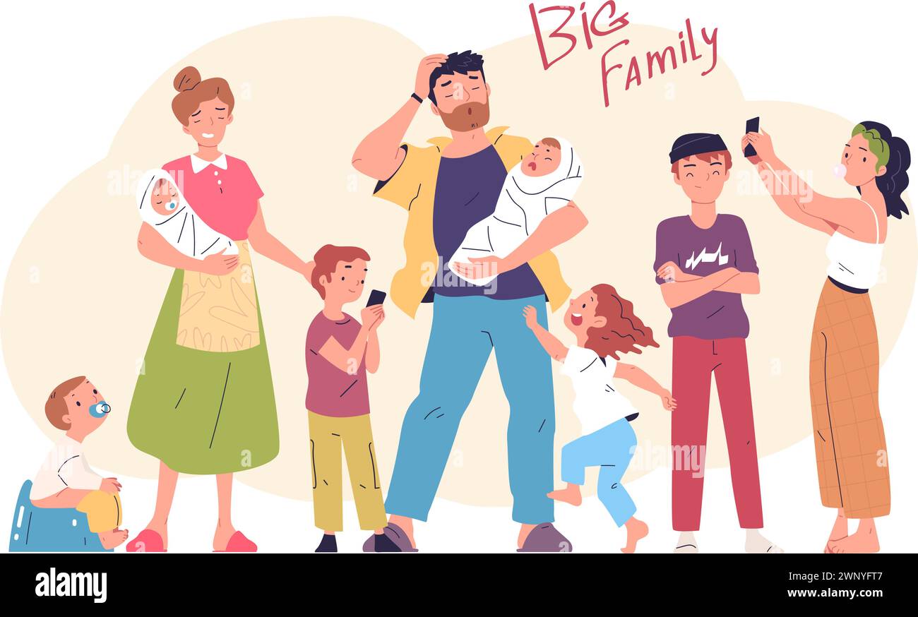 Many children family. Large happy families foster tall cute child ...