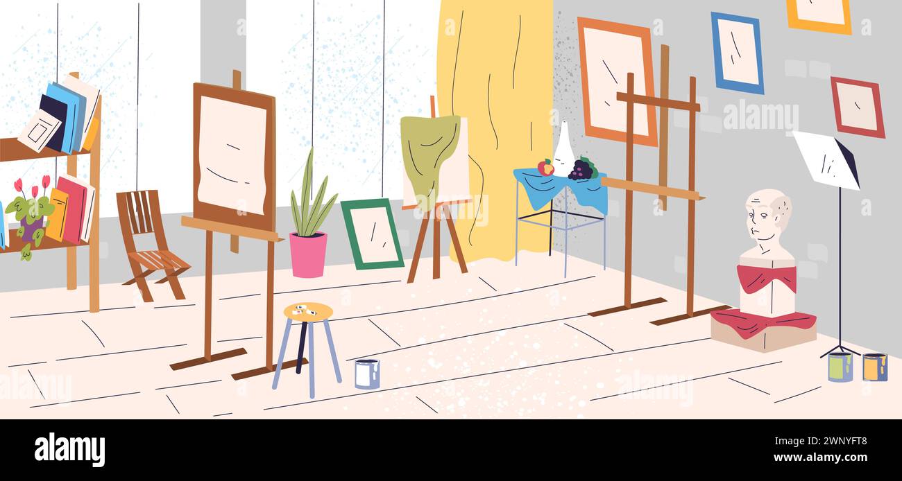 Artwork workplace with creative accessories Stock Vector Images - Alamy