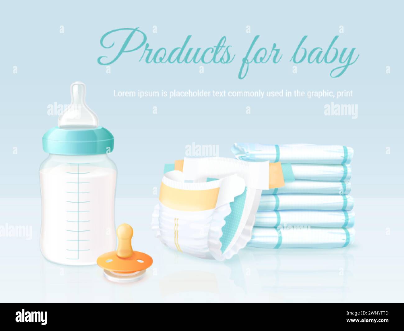 Realistic baby product background. Infant care products banner, newborn ...