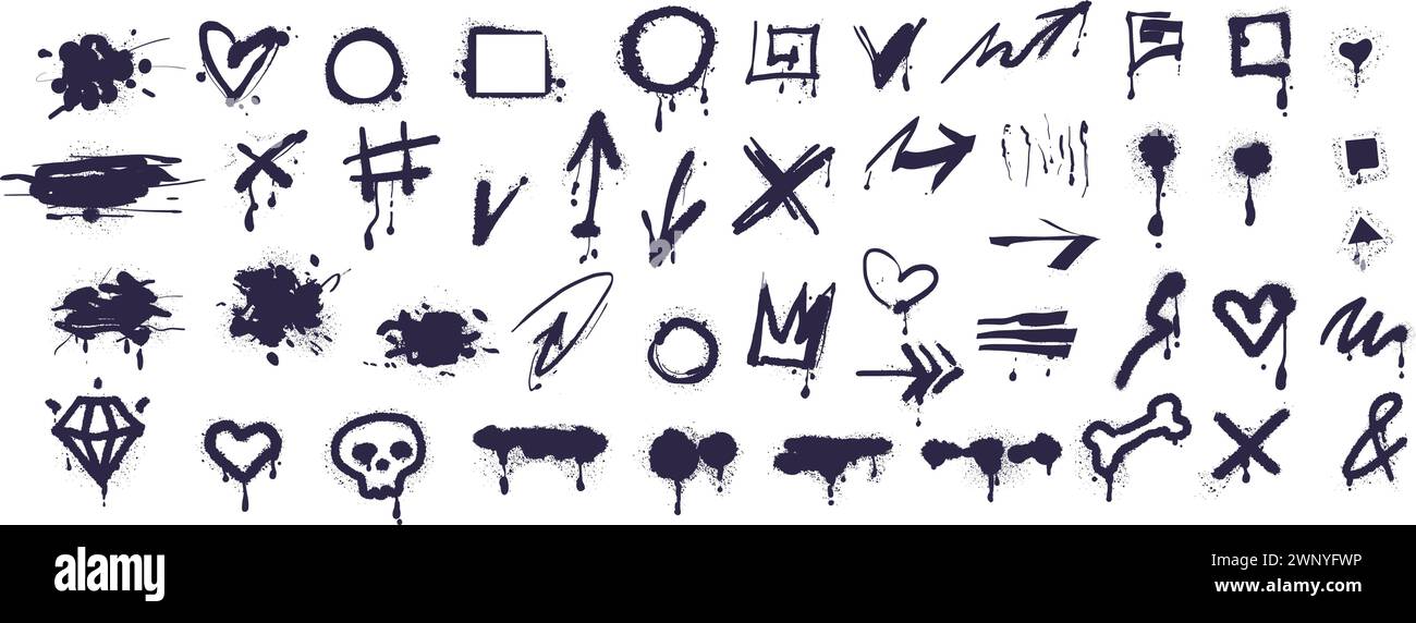 Stencil spray elements. Graffiti ink sprayed element, brush sponge ...