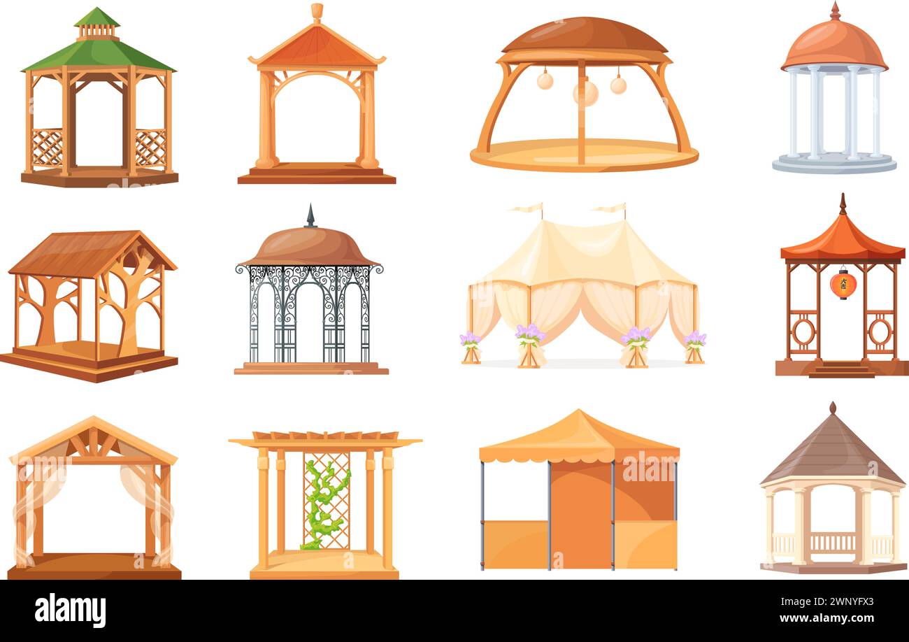Gazebo. Cartoon pergola for summer house, outdoor stand alcove canopy ...
