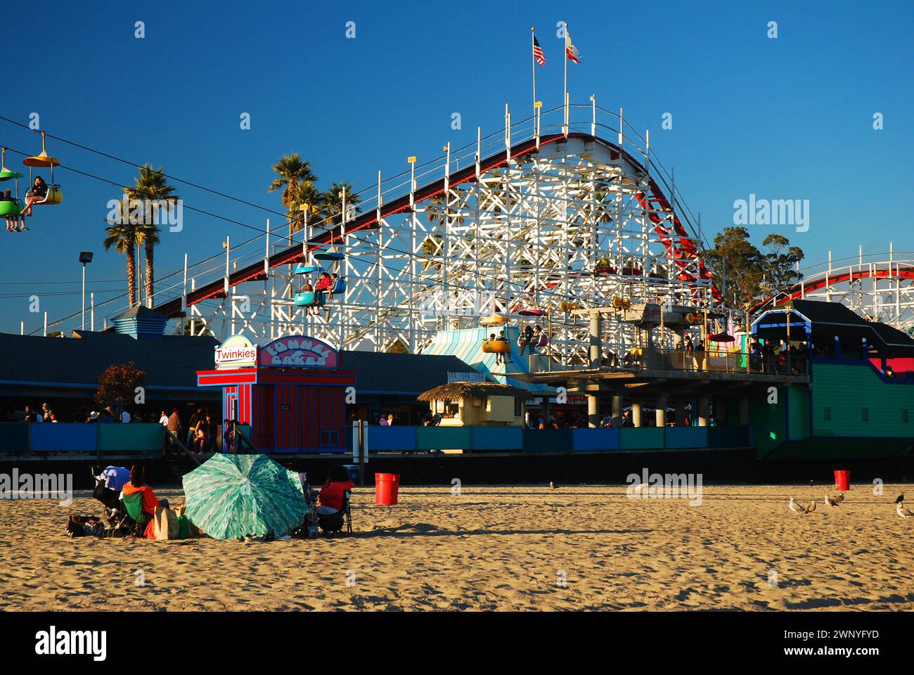 The Giant Dipper roller coaster rises of the beach at Santa Cruz ...