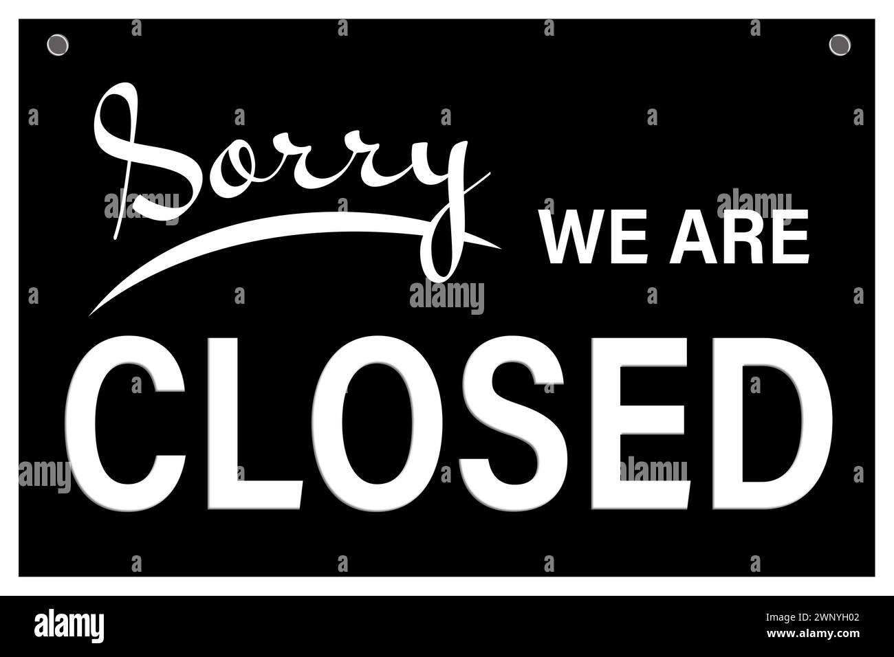 Sorry we are closed sign. Text on black background Stock Photo - Alamy