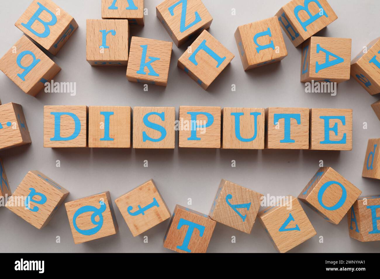 Cubes with word Dispute on light grey background, flat lay Stock Photo ...
