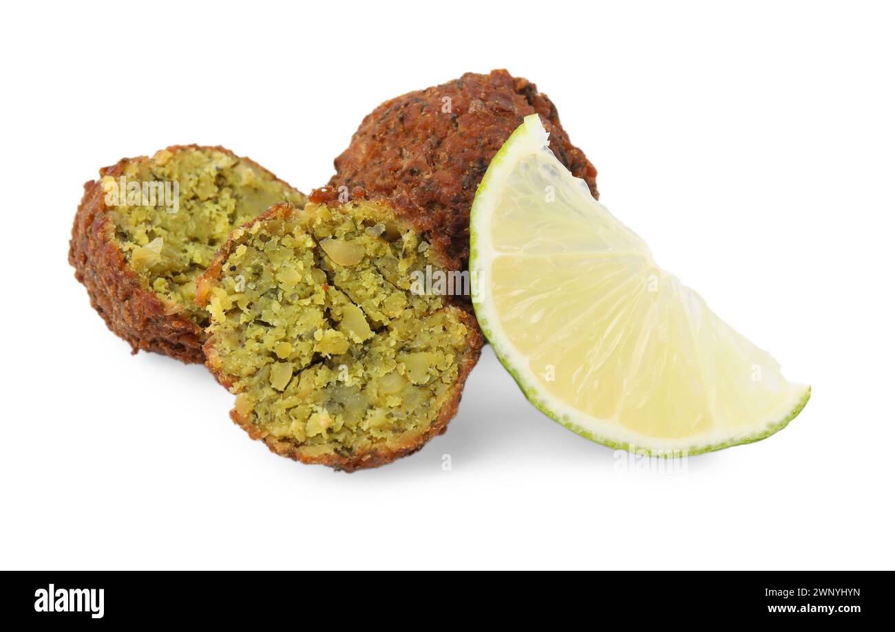 Delicious falafel balls and lime slice isolated on white Stock Photo ...
