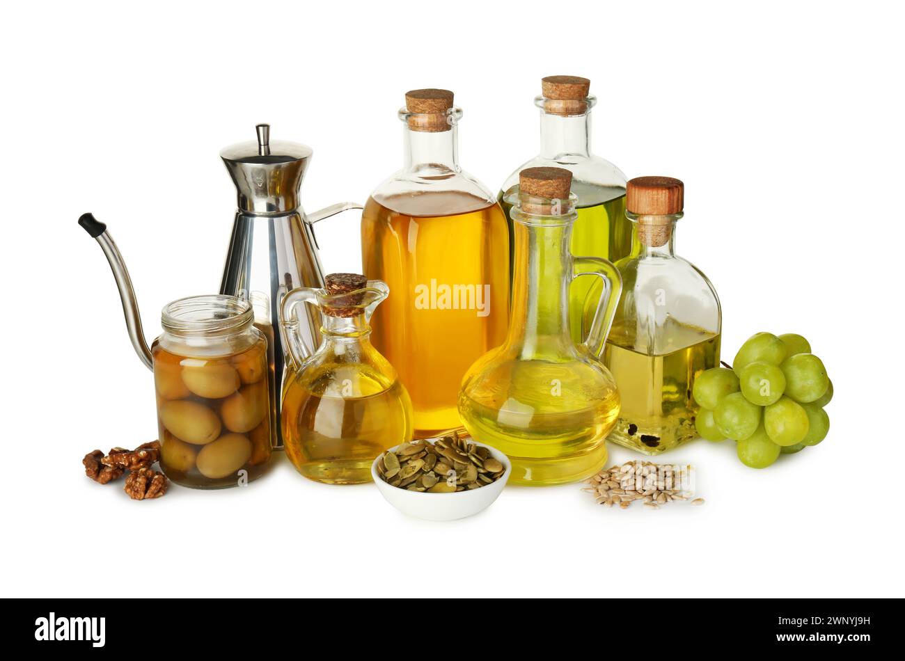 Vegetable fats. Different cooking oils and ingredients isolated on ...