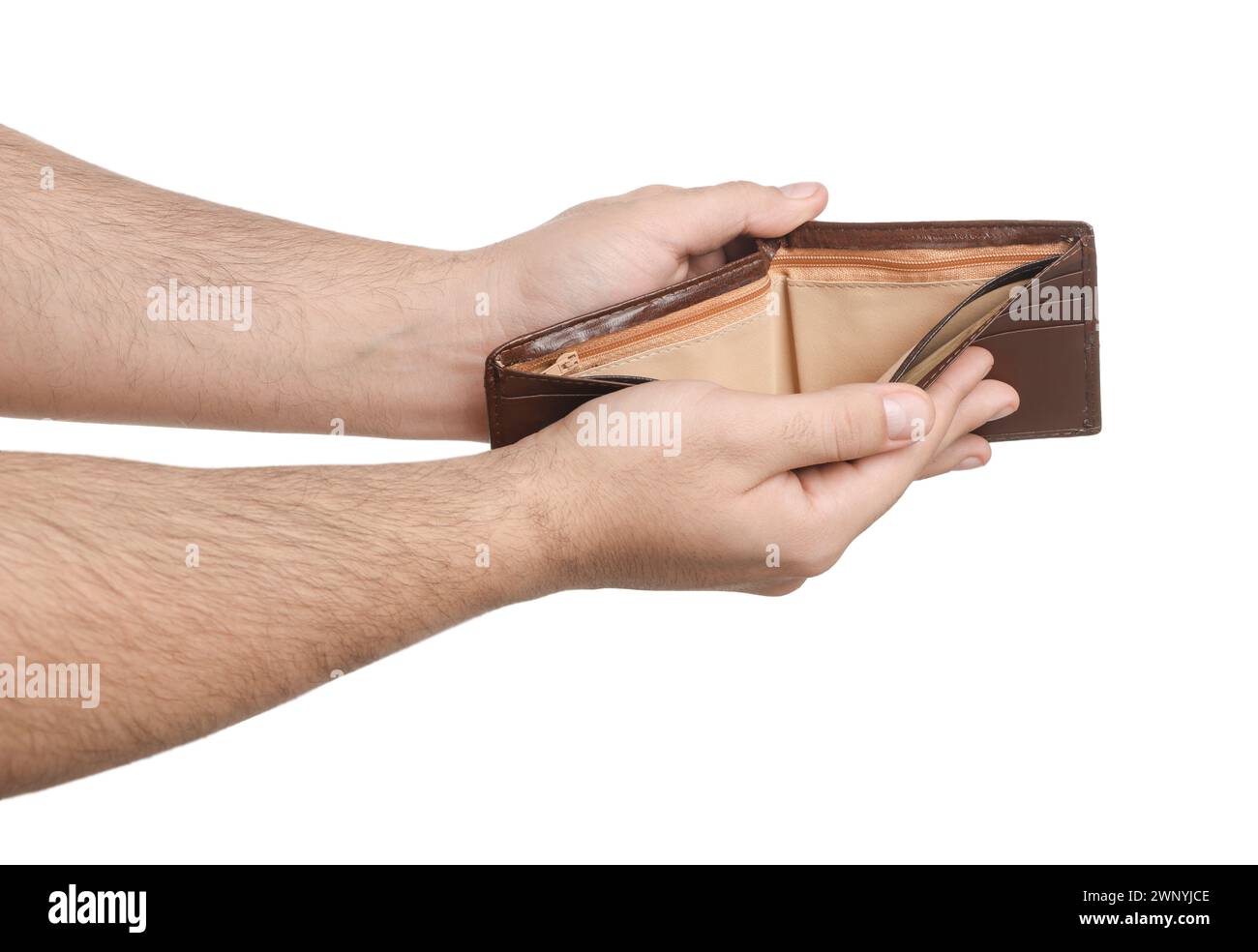 Man showing empty wallet on white background, closeup Stock Photo - Alamy