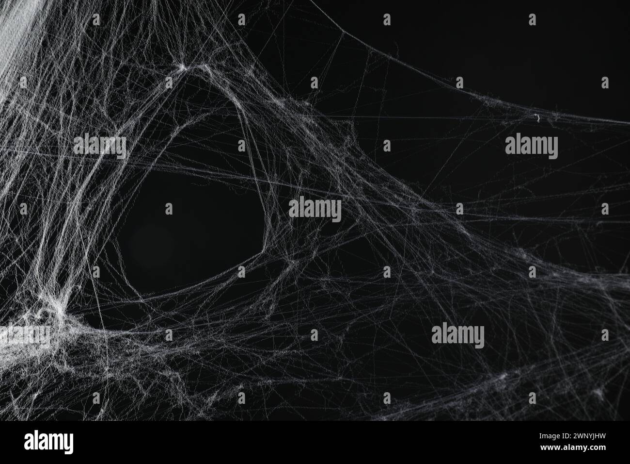 Creepy white spider web on black background Stock Photo - Alamy