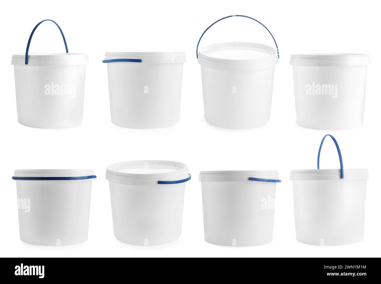 Plastic buckets with lids isolated on white, set Stock Photo - Alamy