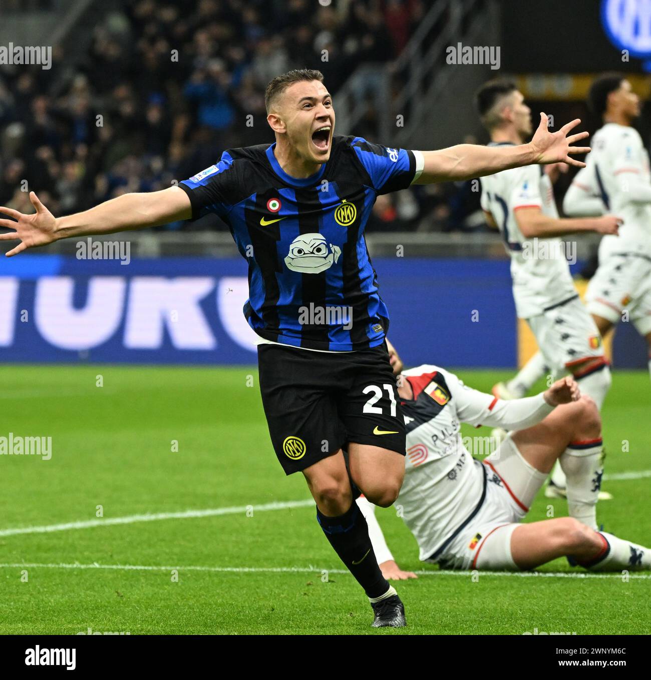 Milan, Italy. 4th Mar, 2024. FC Inter's Kristjan Asllani (L, front ...