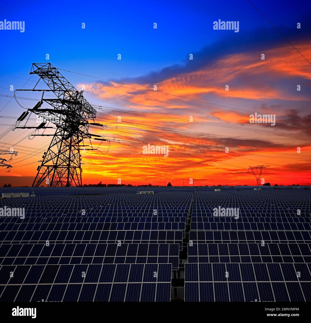 Solar panels and pylon Stock Photo - Alamy
