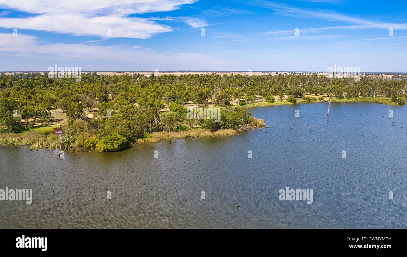 The tranquil ecosystem of Lake Mulwala at Kyffins Reserve near Mulwala ...