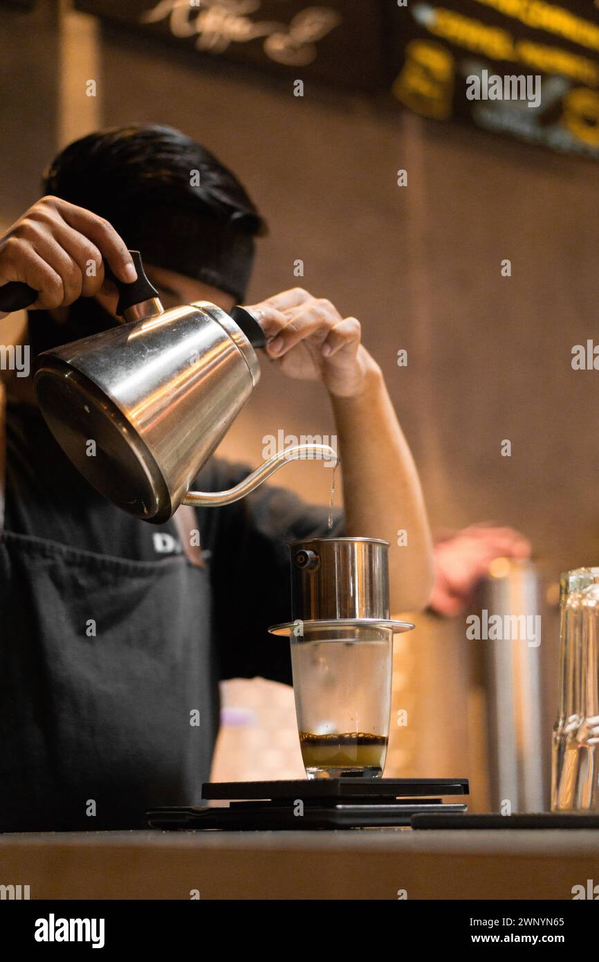 Pouring drip coffee boiling water hi-res stock photography and images ...