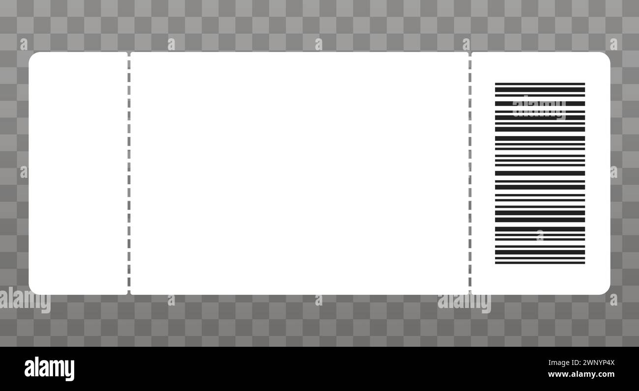 Blank empty white event ticket template. Concert ticket, lottery coupon. Flat vector ...