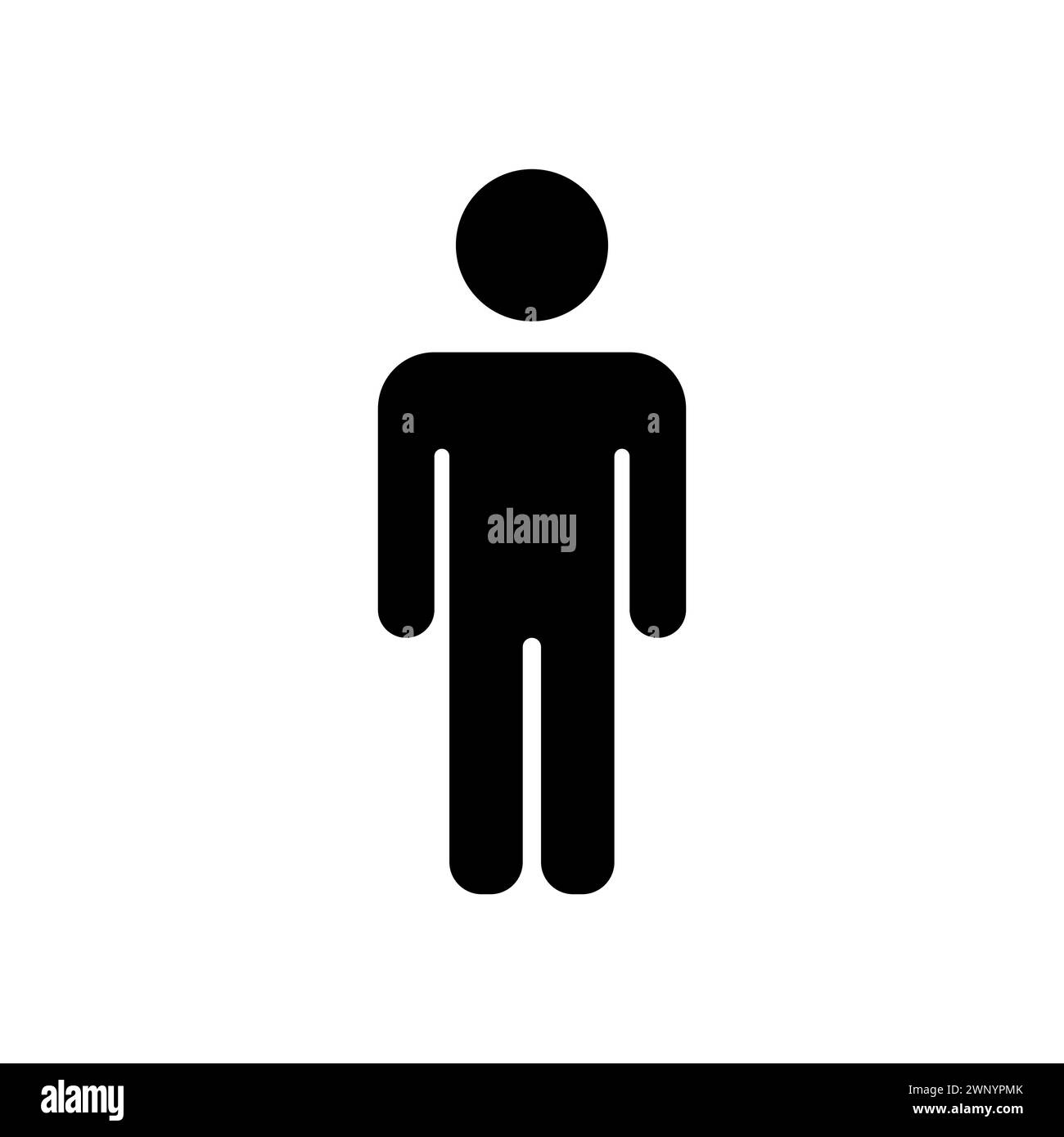 A black pictogram of a person standing with arms at their sides. Black ...