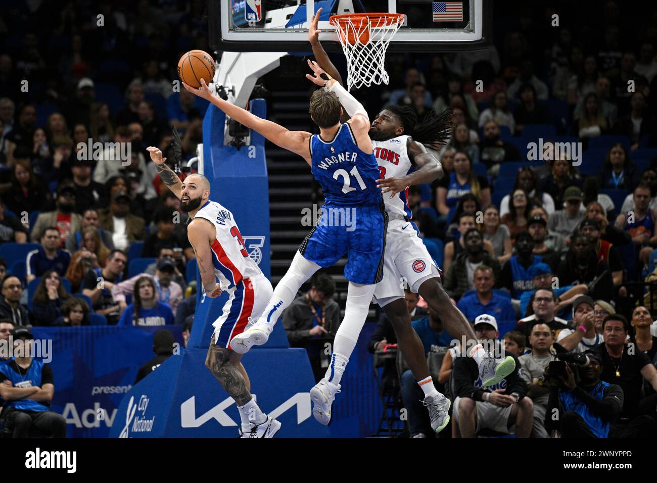 Detroit Pistons center Isaiah Stewart, right, defends as Orlando Magic ...
