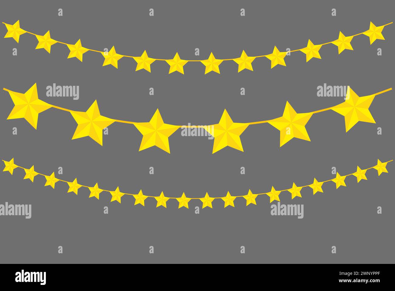 Three strings of yellow stars decreasing in size, set against a dark ...