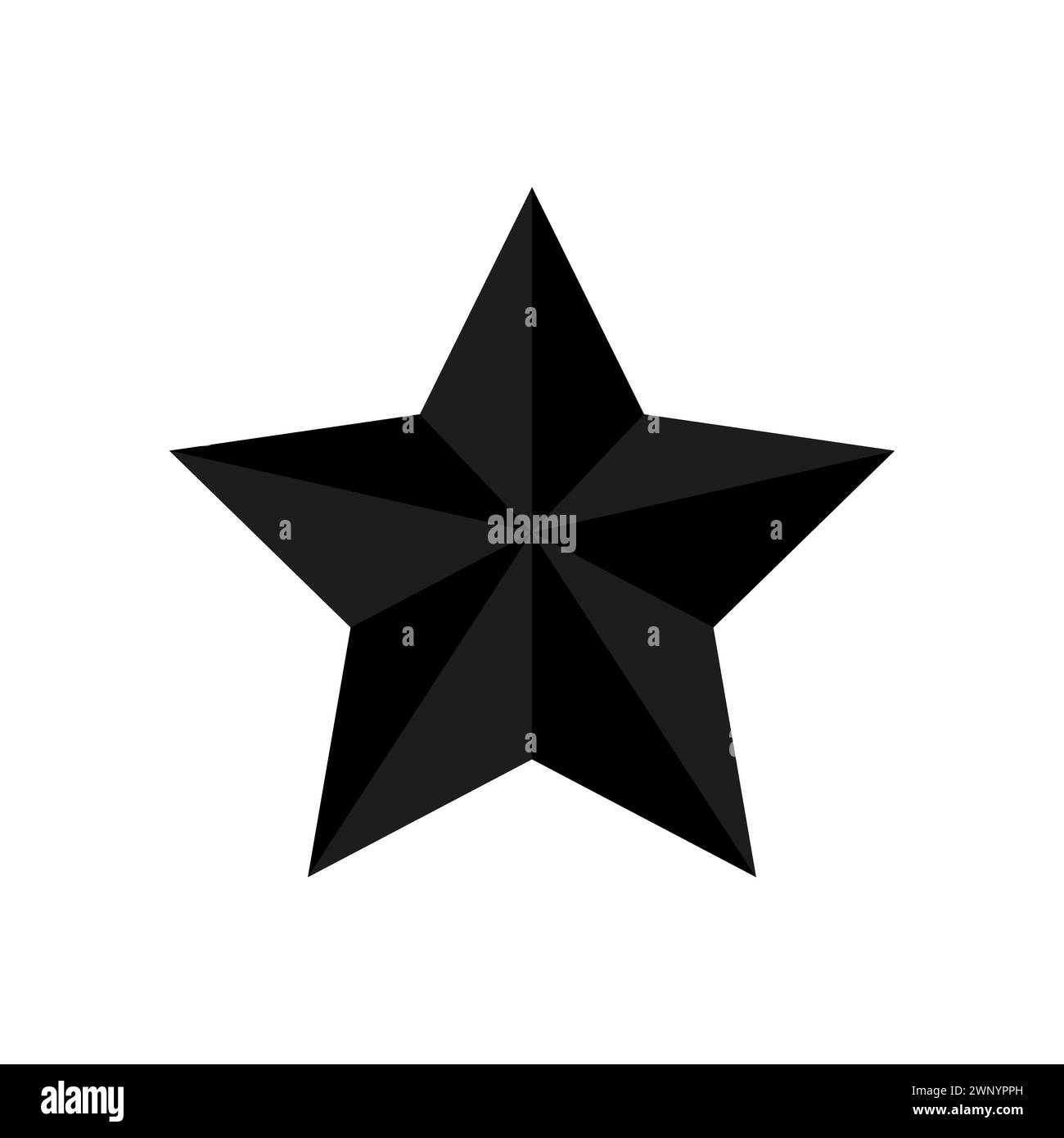 A 3D black star with five points and subtle shading on a white ...