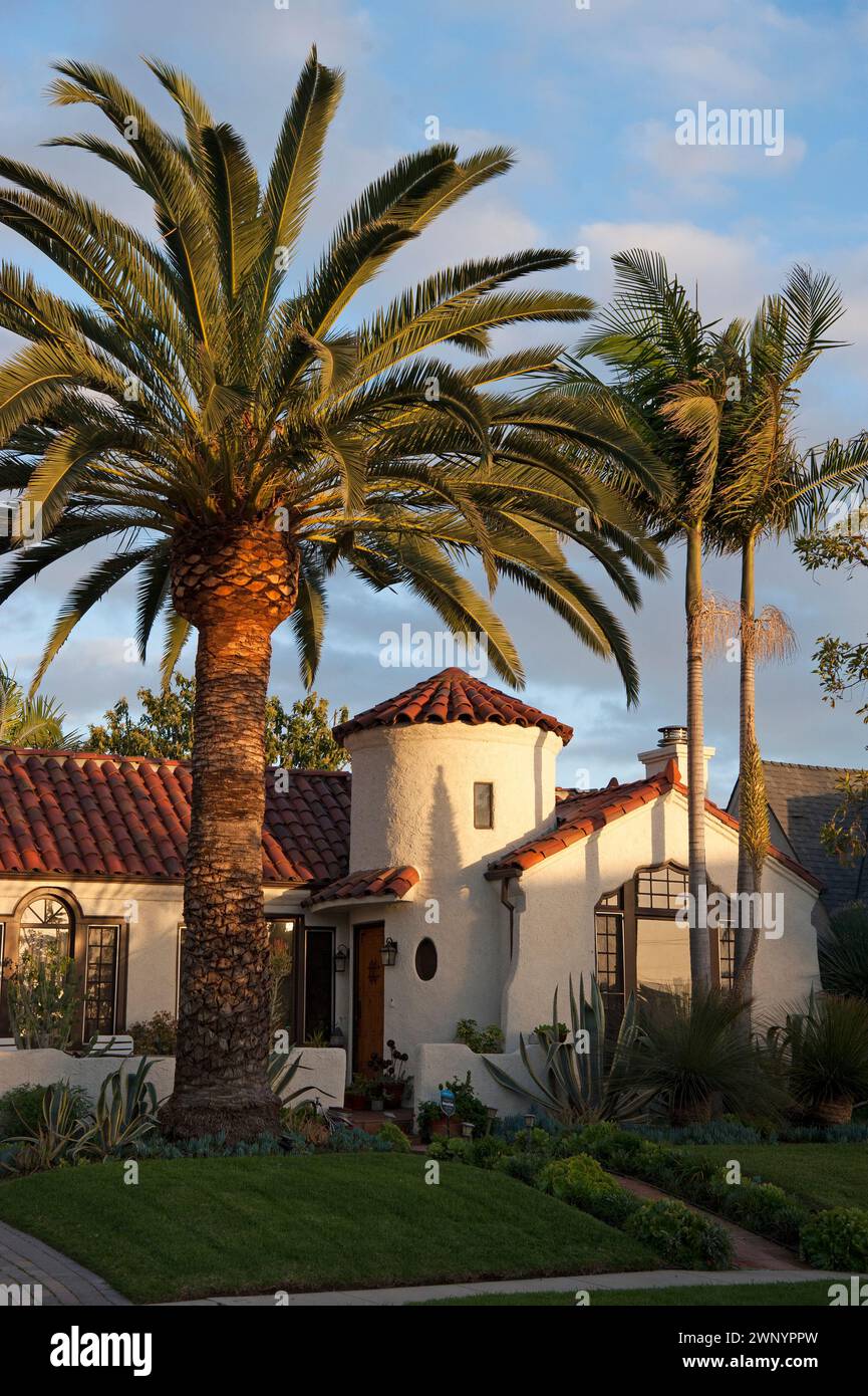 home; house; architecture; Spanish; style; typical; iconic; palm tree ...