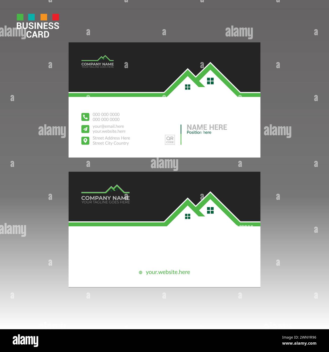 4 colored vector business card design for home and building company use ...
