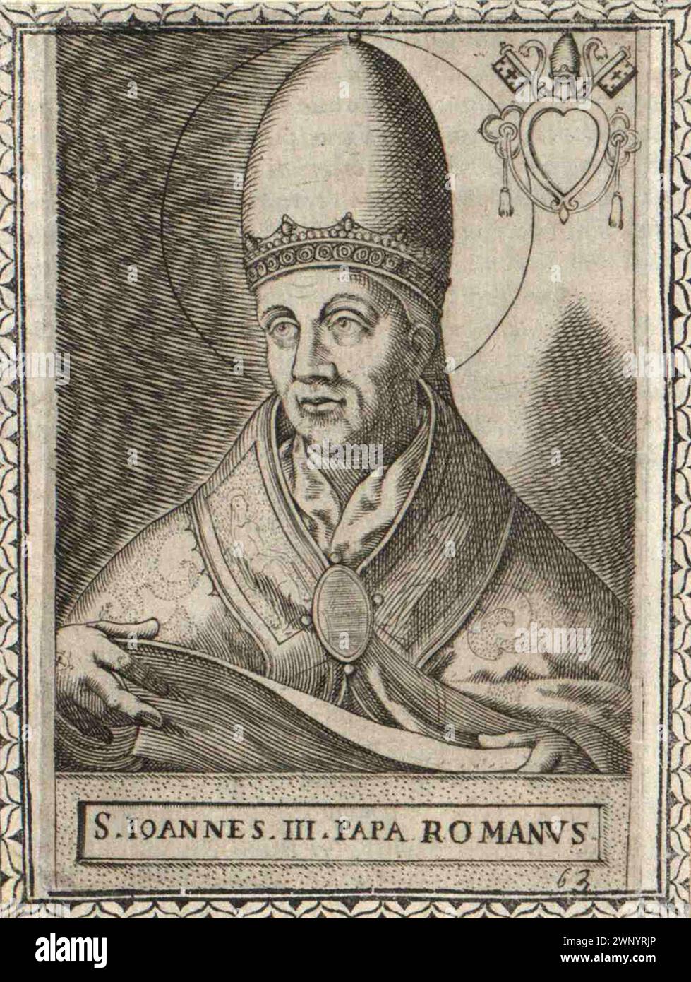 A 16th Century engraving of Pope John III (also known as Pope Johannes ...
