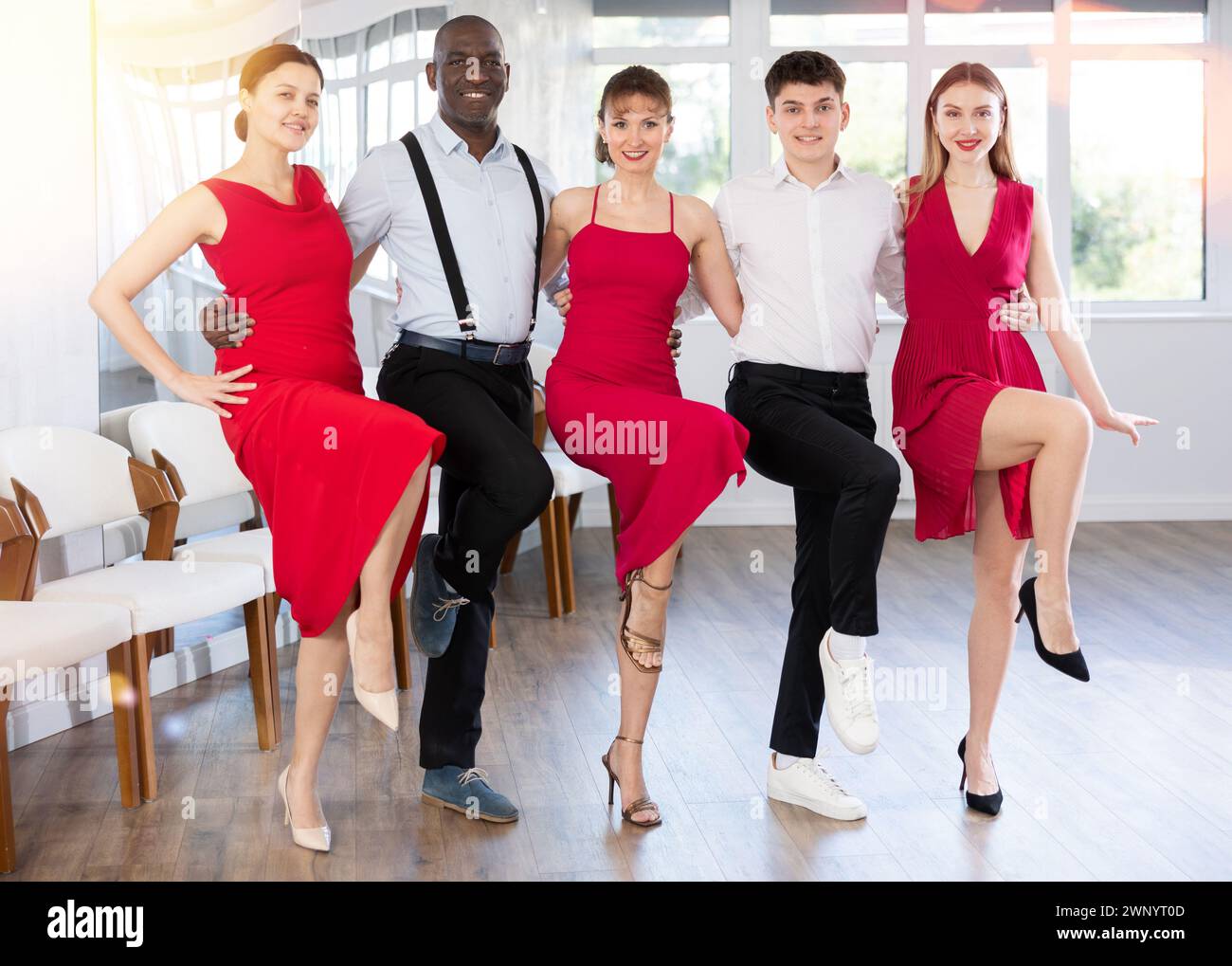 Group of multiethnic people dancing folk dance Stock Photo - Alamy