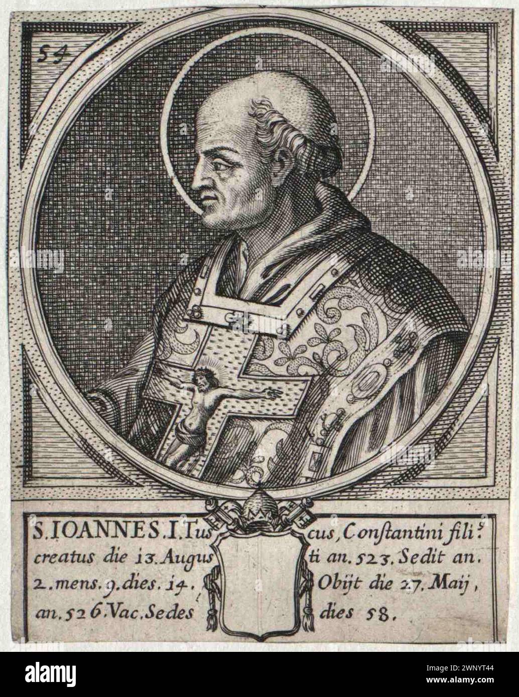 A 16th Century engraving of Pope John I (also known as Johannes I or ...