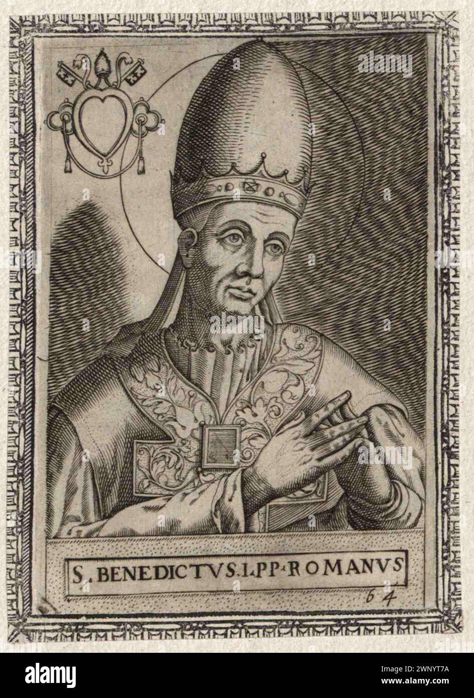 A 16th Century engraving of Pope Benedict I who was pontiff from AD575 ...