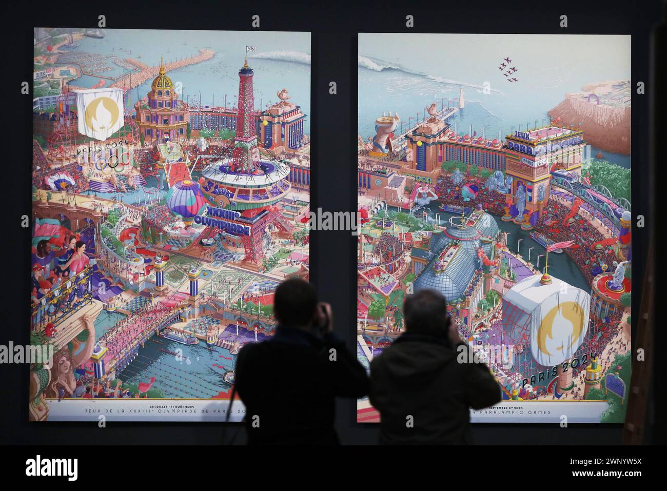 Paris, France. 4th Mar, 2024. The official posters of Paris 2024 ...