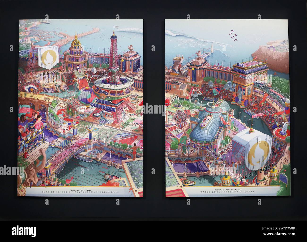 Paris, France. 4th Mar, 2024. The official posters of Paris 2024 ...