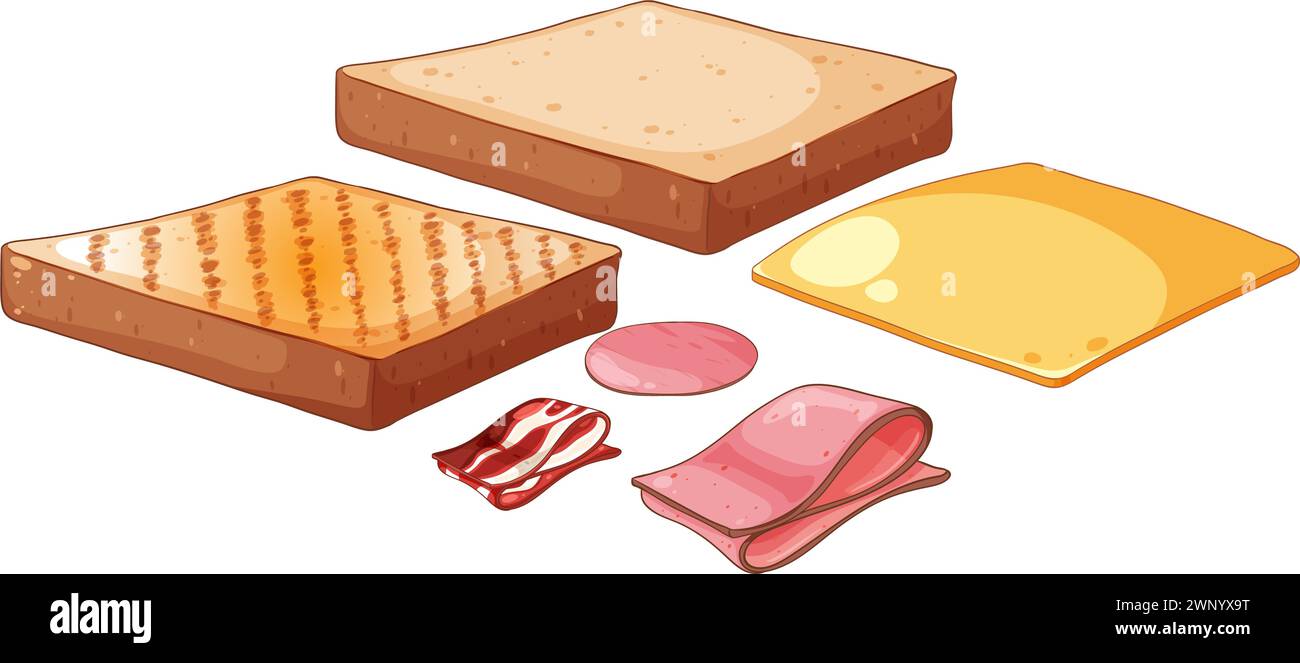 Vector illustration of bread, cheese, and deli meats Stock Vector Image ...