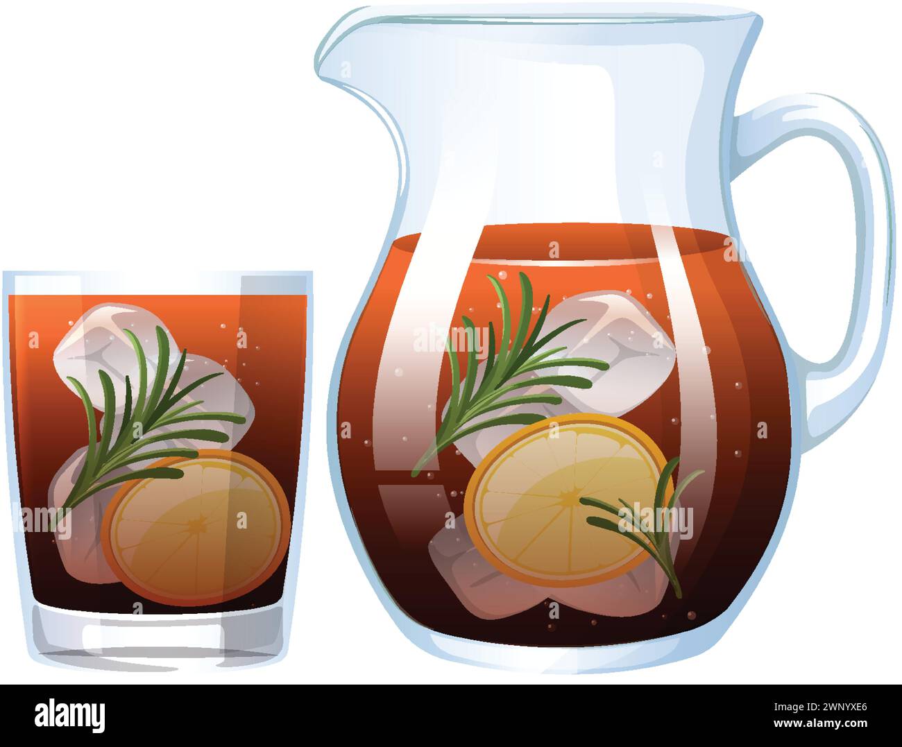 Vector illustration of iced tea in a pitcher and glass Stock Vector ...