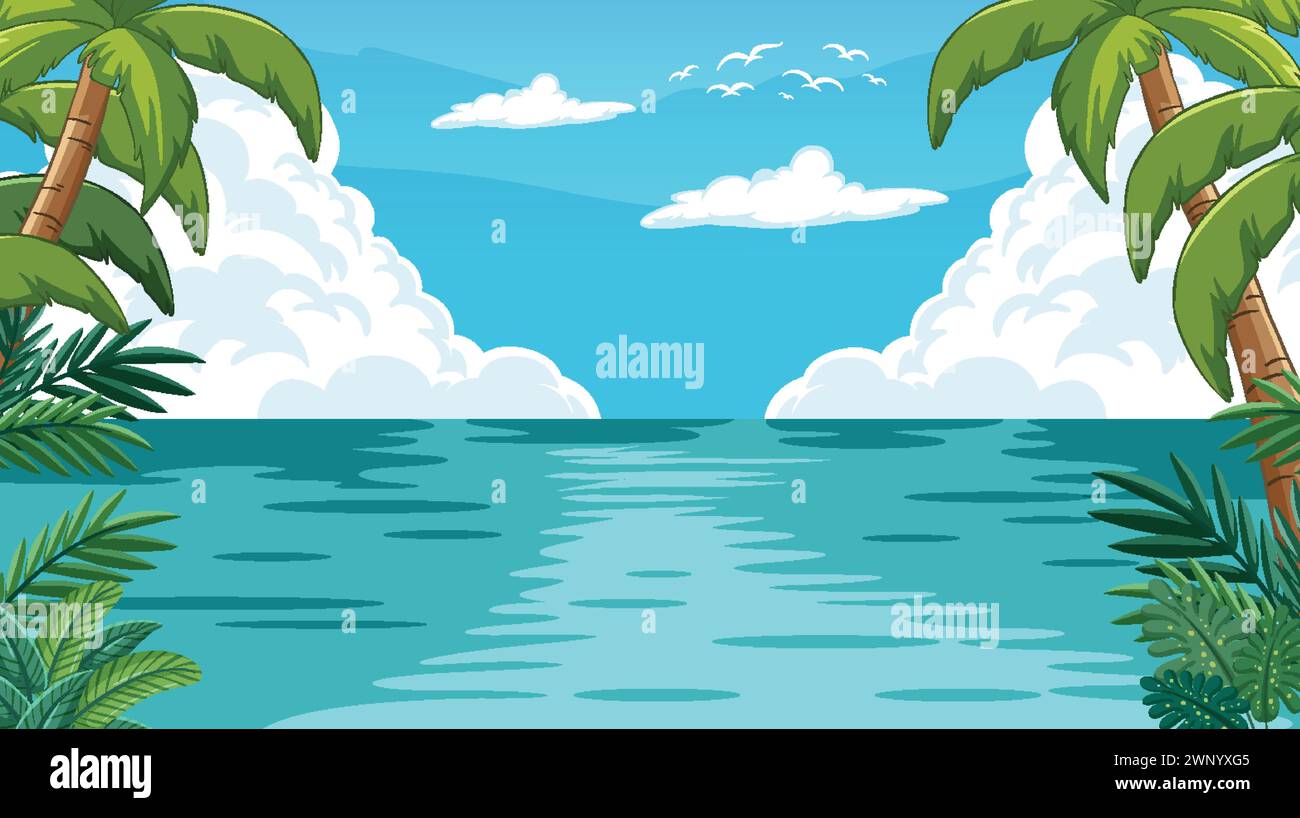 Vector illustration of a calm tropical beach scene Stock Vector Image ...