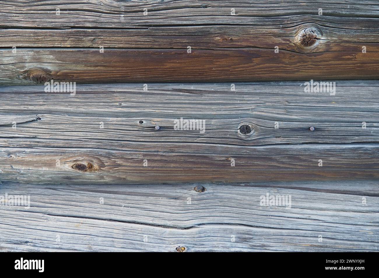 Background horizontal logs. Wooden background from shabby boards and ...