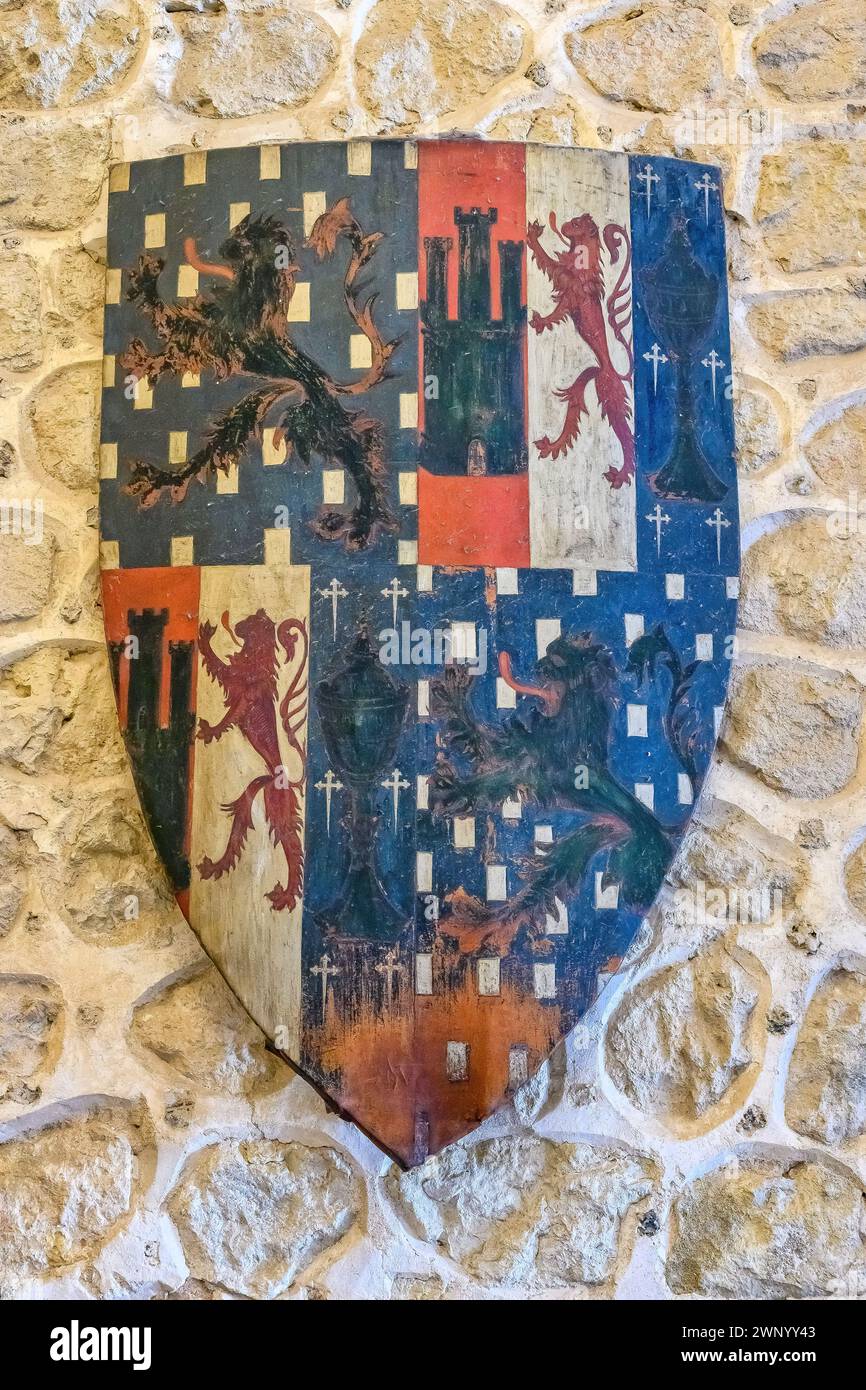 Wood shield with a coat of arms painting, alcazar of SEGOVIA, SPAIN ...