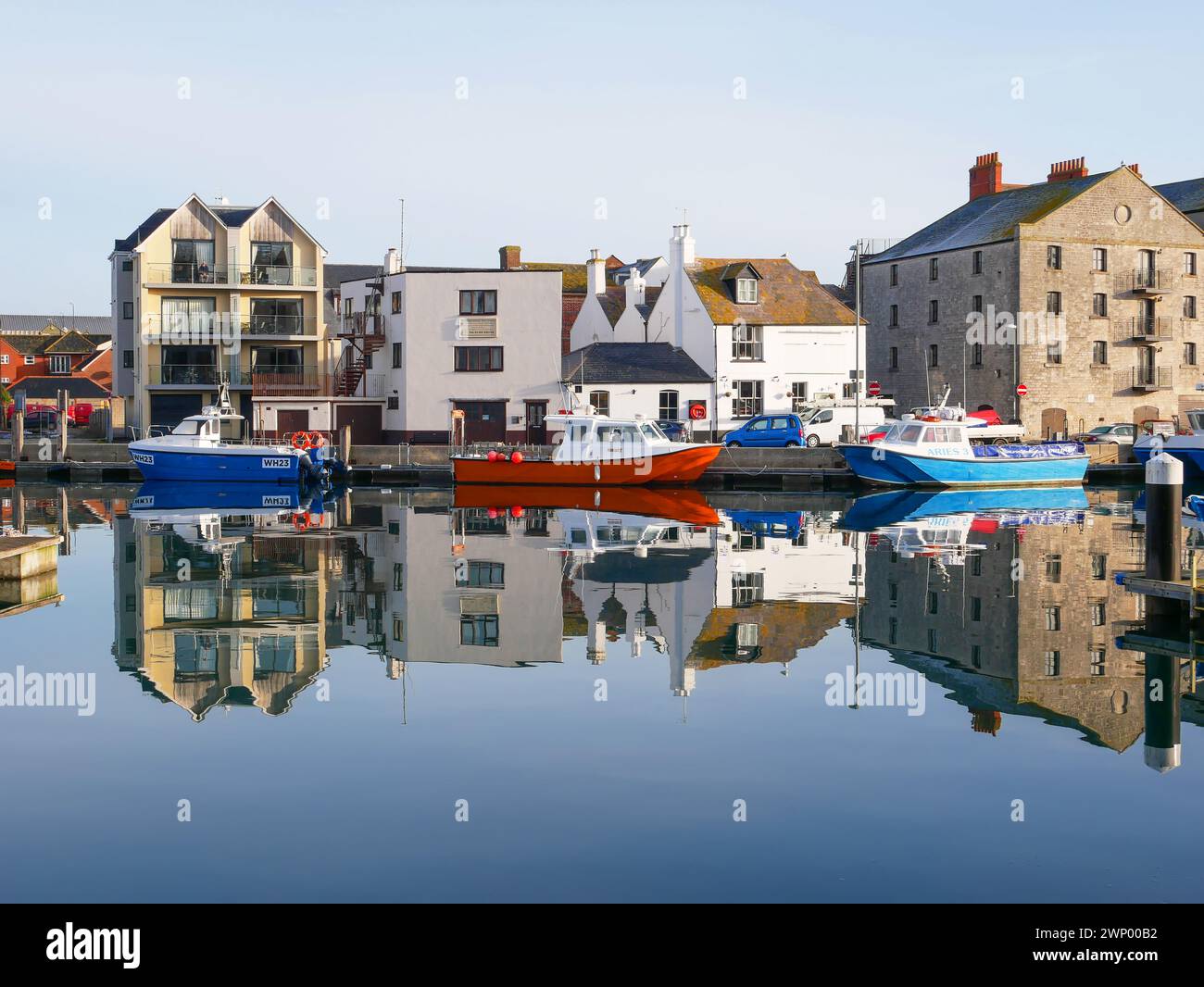 Fishing Boats on the river at Weymouth Harbour in Dorset, England with ...