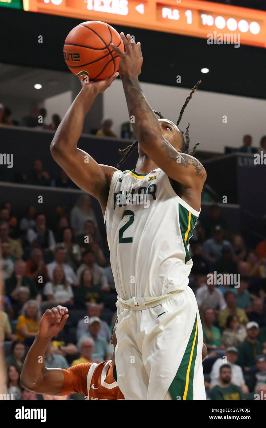 WACO, TX - MARCH 04: Baylor Bears guard Jayden Nunn (2) takes a shot ...