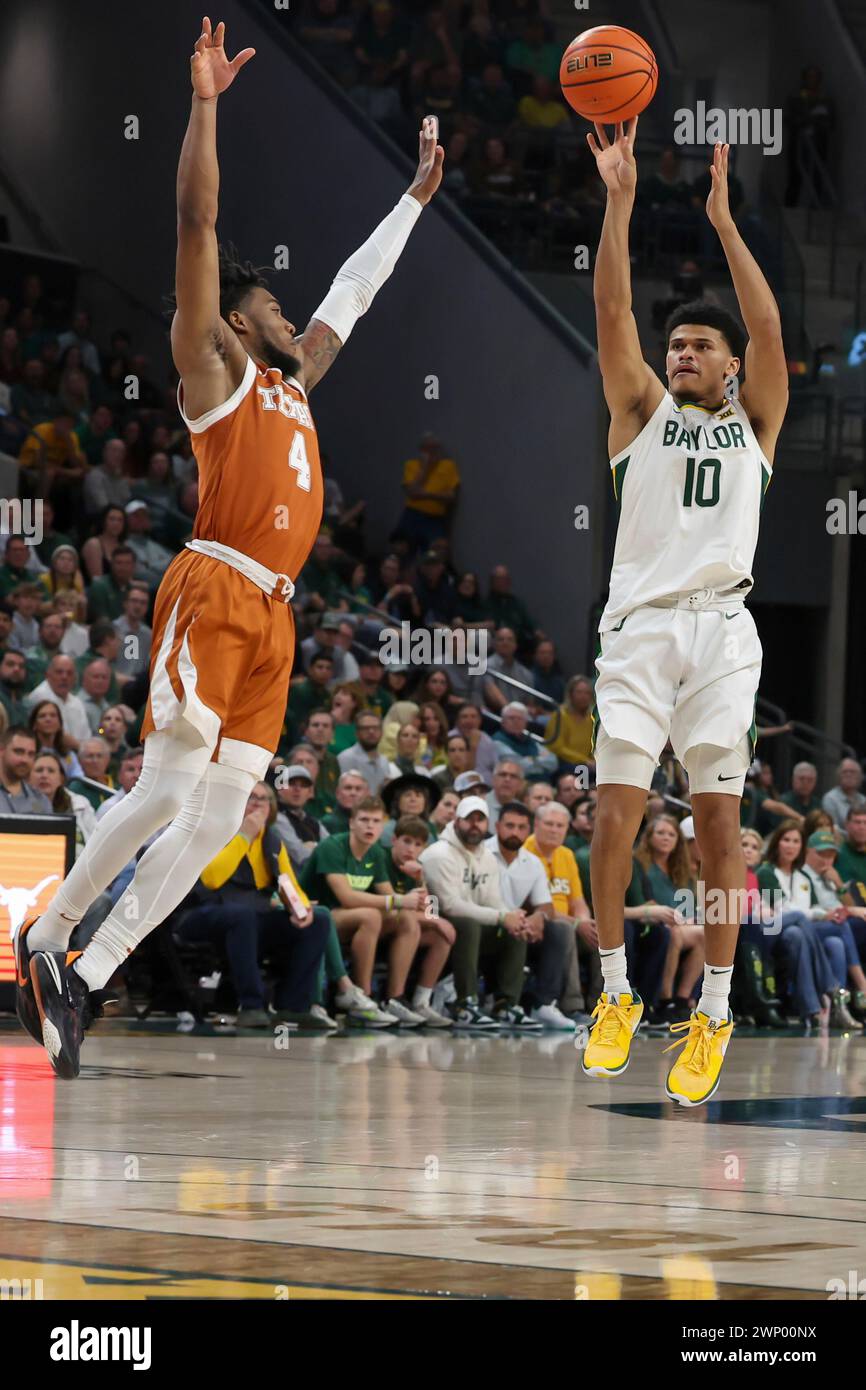 WACO, TX - MARCH 04: Baylor Bears guard RayJ Dennis (10) takes a three ...