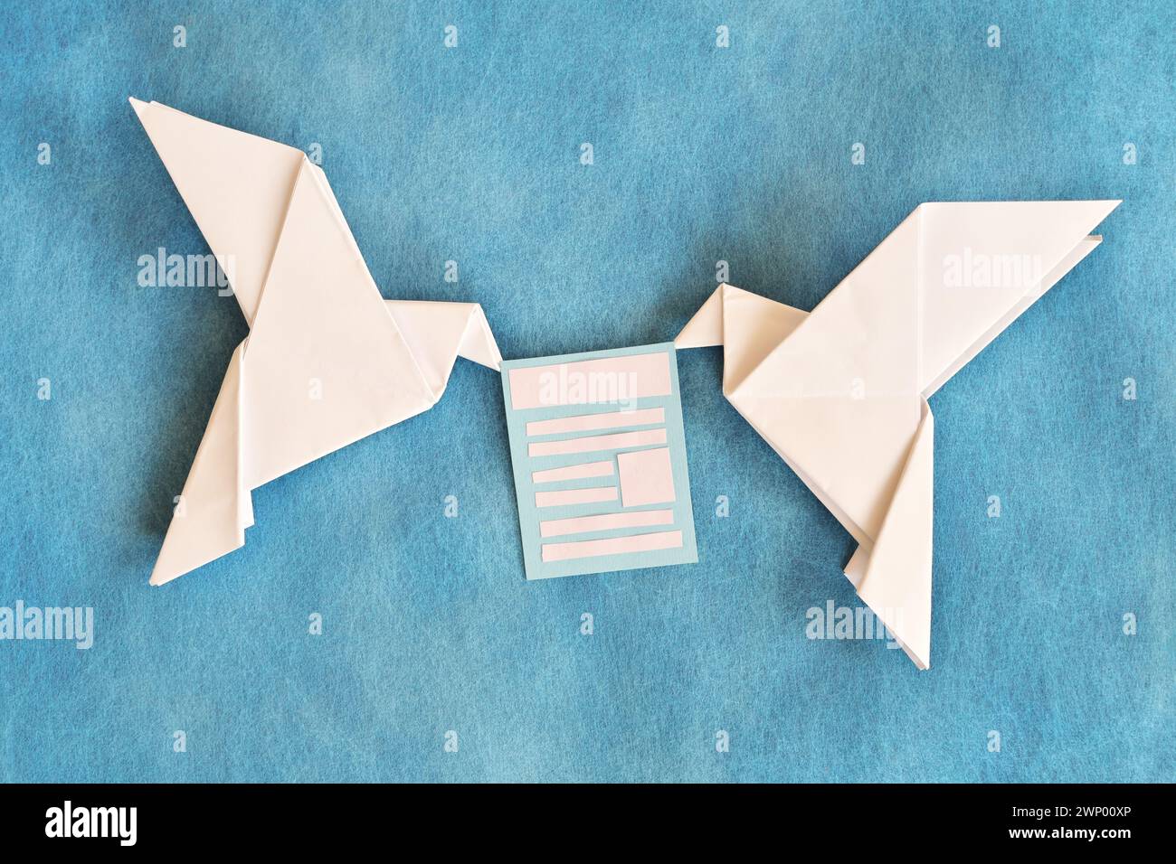 Two paper dove origami carrying letter envelope. Receiving email such ...