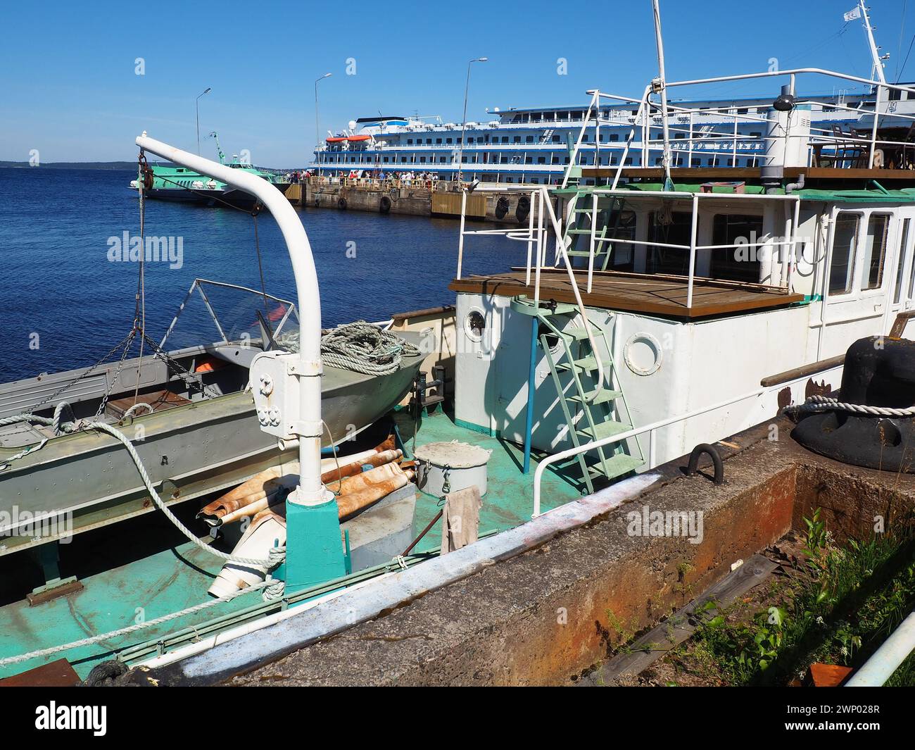 Petrozavodsk, Russia, July 6, 2021. A lifeboat on a suspension on a ...
